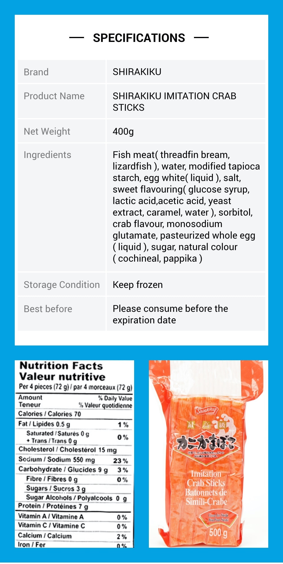 Sk Imitation Crab Stick 500G | T&T Supermarket