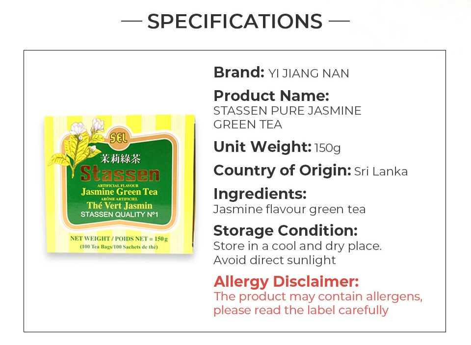 Stassen Pure Jasmine Green Tea 1.5gx100packs | T&T Supermarket