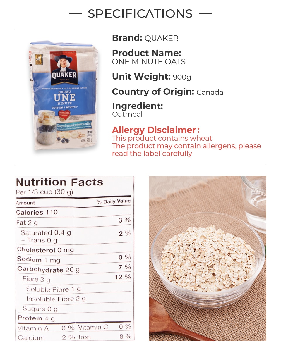 Quaker 1 Minute Oatmeal Nutrition Label - Quaker Avena Instantanea ...