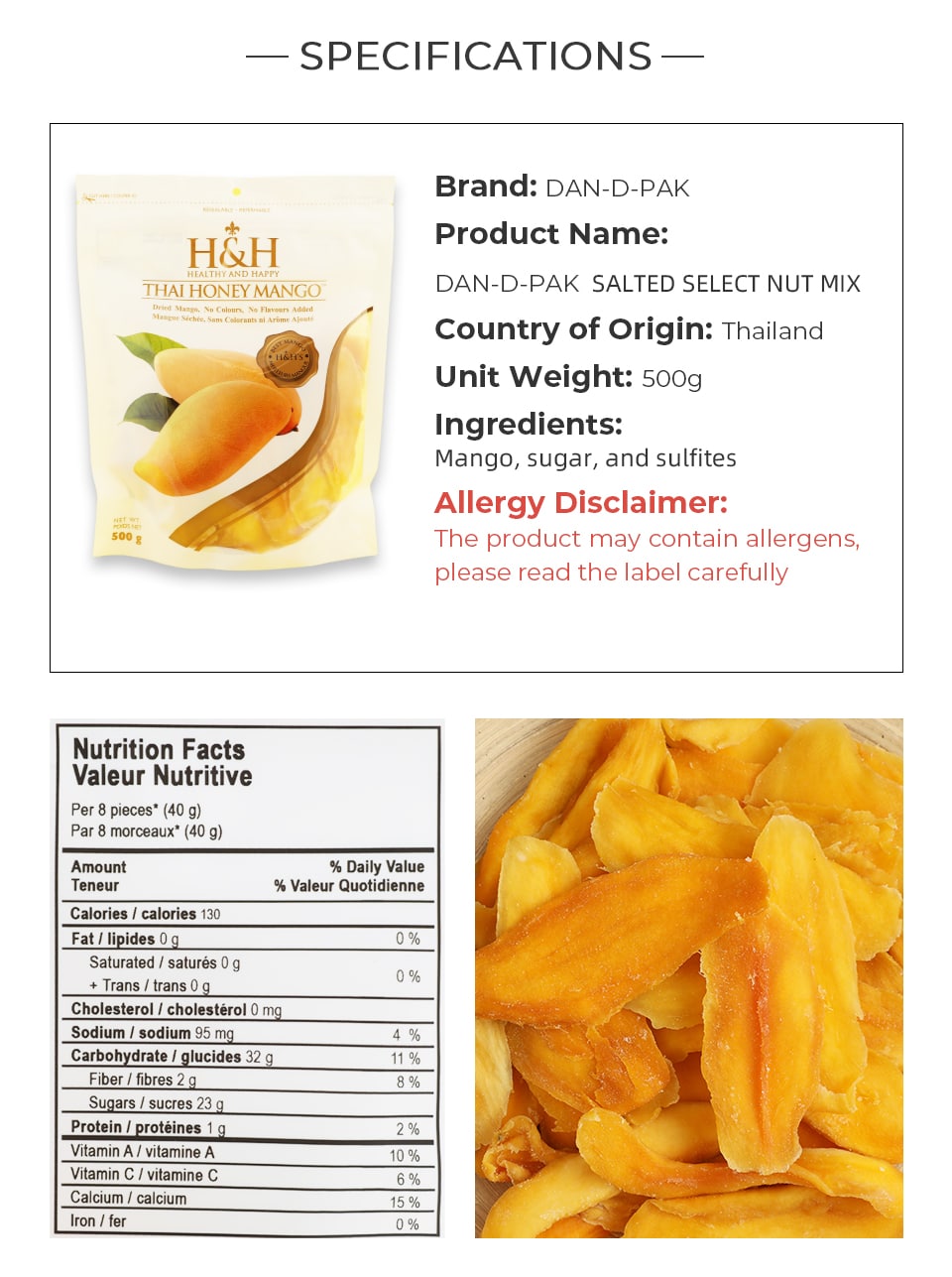 H&H Thai Honey Mango Slice 500g | T&T Supermarket
