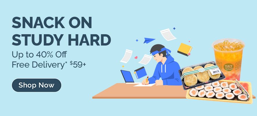 Banner featuring snacks with discounts to support student exam